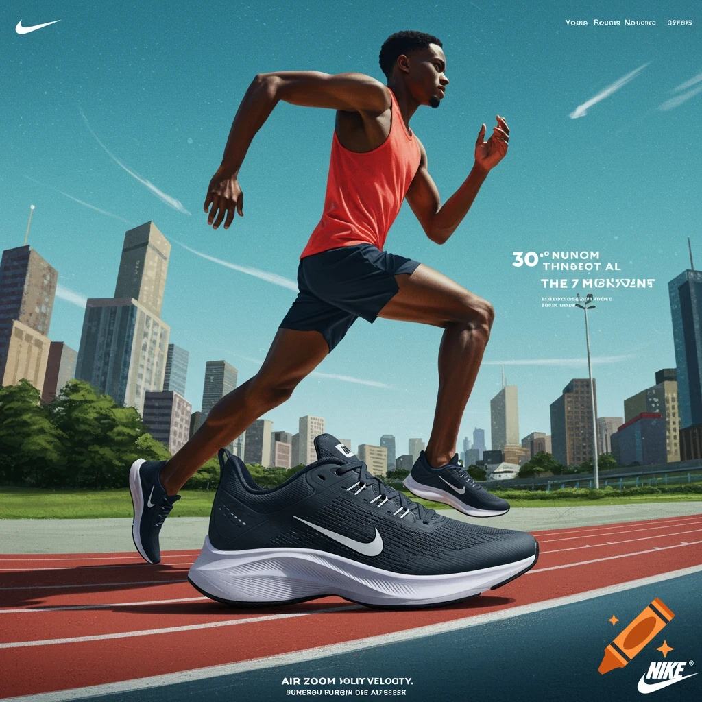 Nike Air Zoom Velocity campaign ad with runner on Craiyon