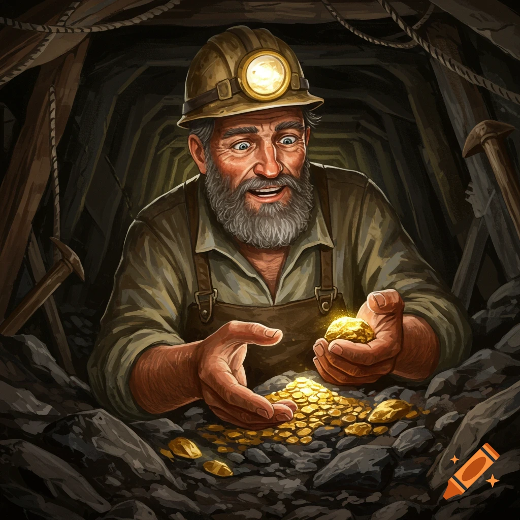 European miner finding gold on Craiyon
