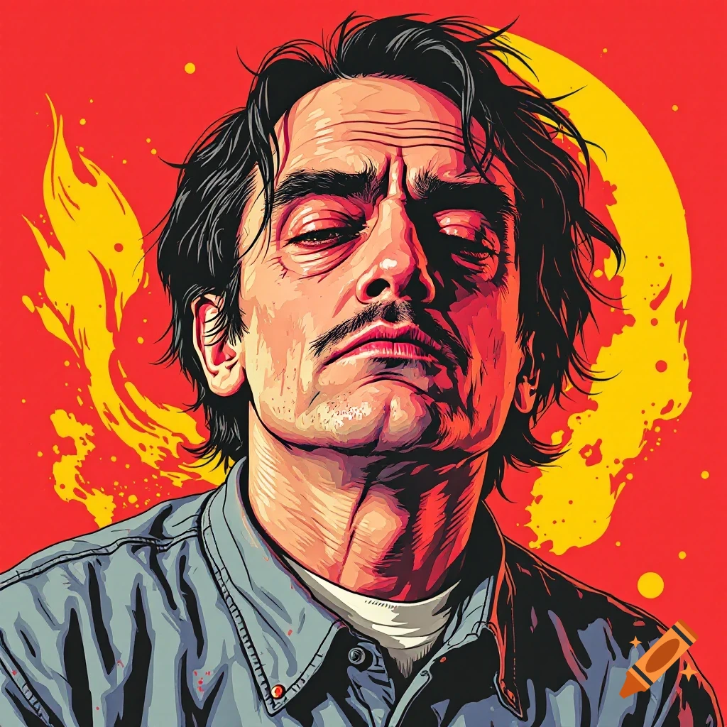 Stylized pop art portrait of a man with paint drips on Craiyon