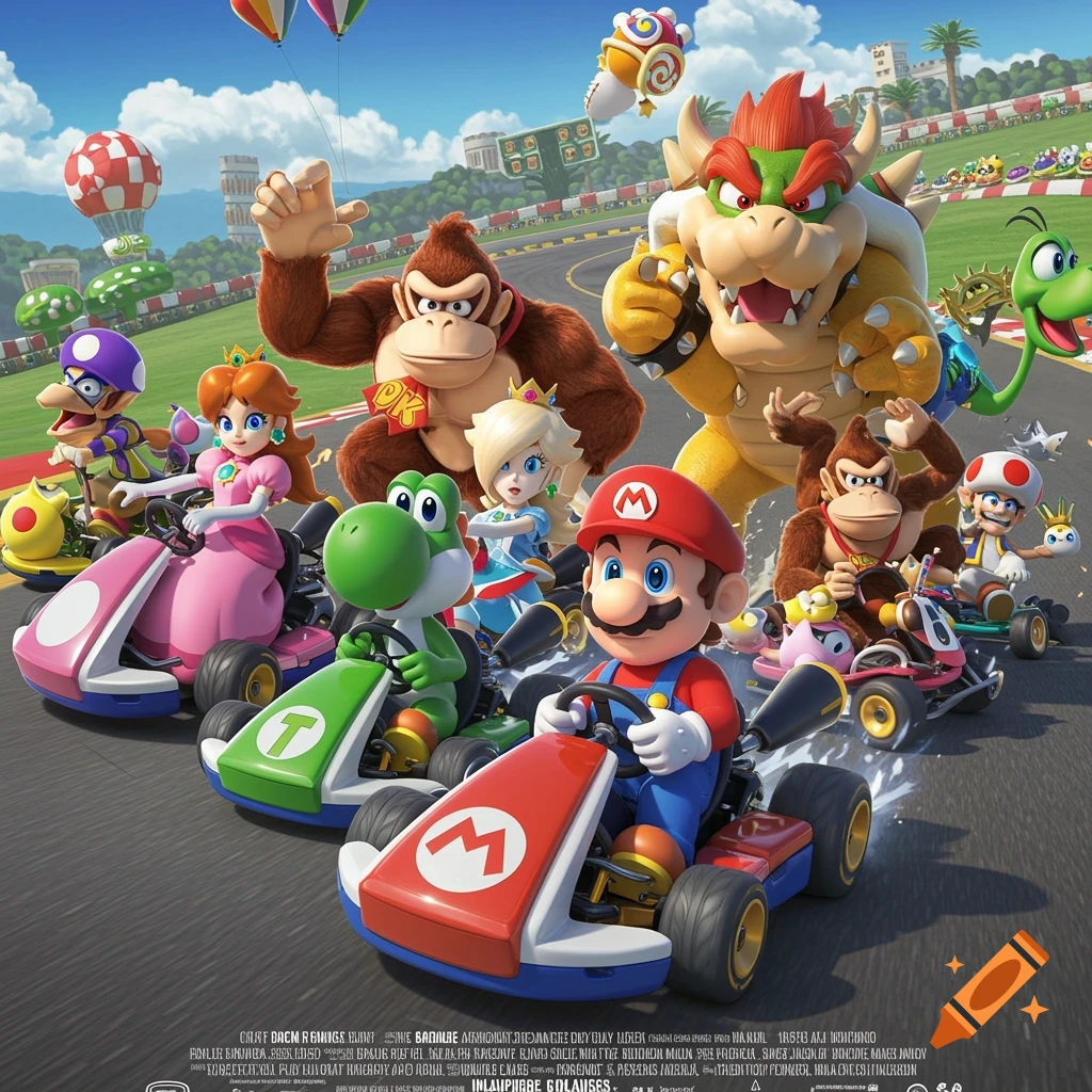 Mario, Peach, Yoshi, Donkey Kong, Bowser, and other characters race in ...