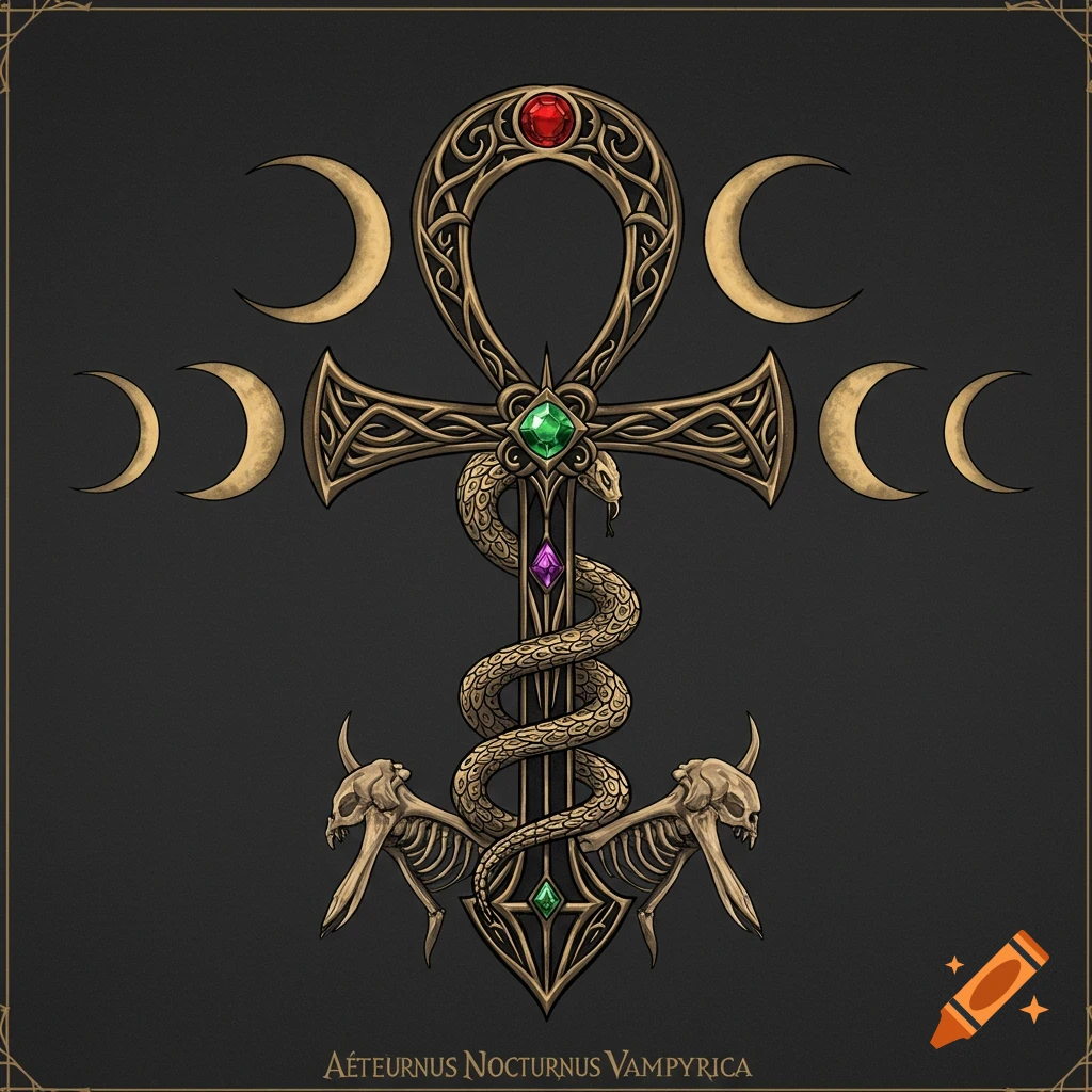 Symbol design featuring a Vampire Ankh with chaos patterns and mythical ...