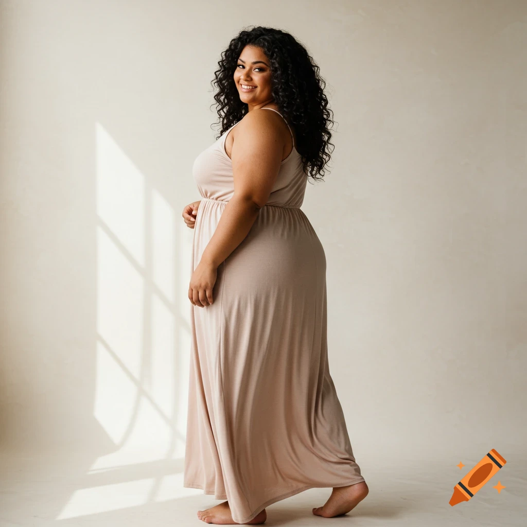 Plus-size model posing in studio on Craiyon