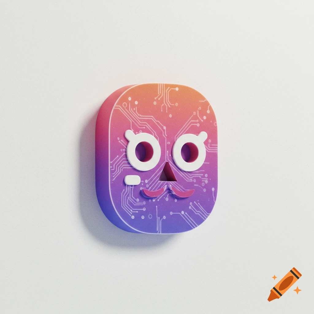 3D stylized logo face with circuit pattern and gradient on Craiyon