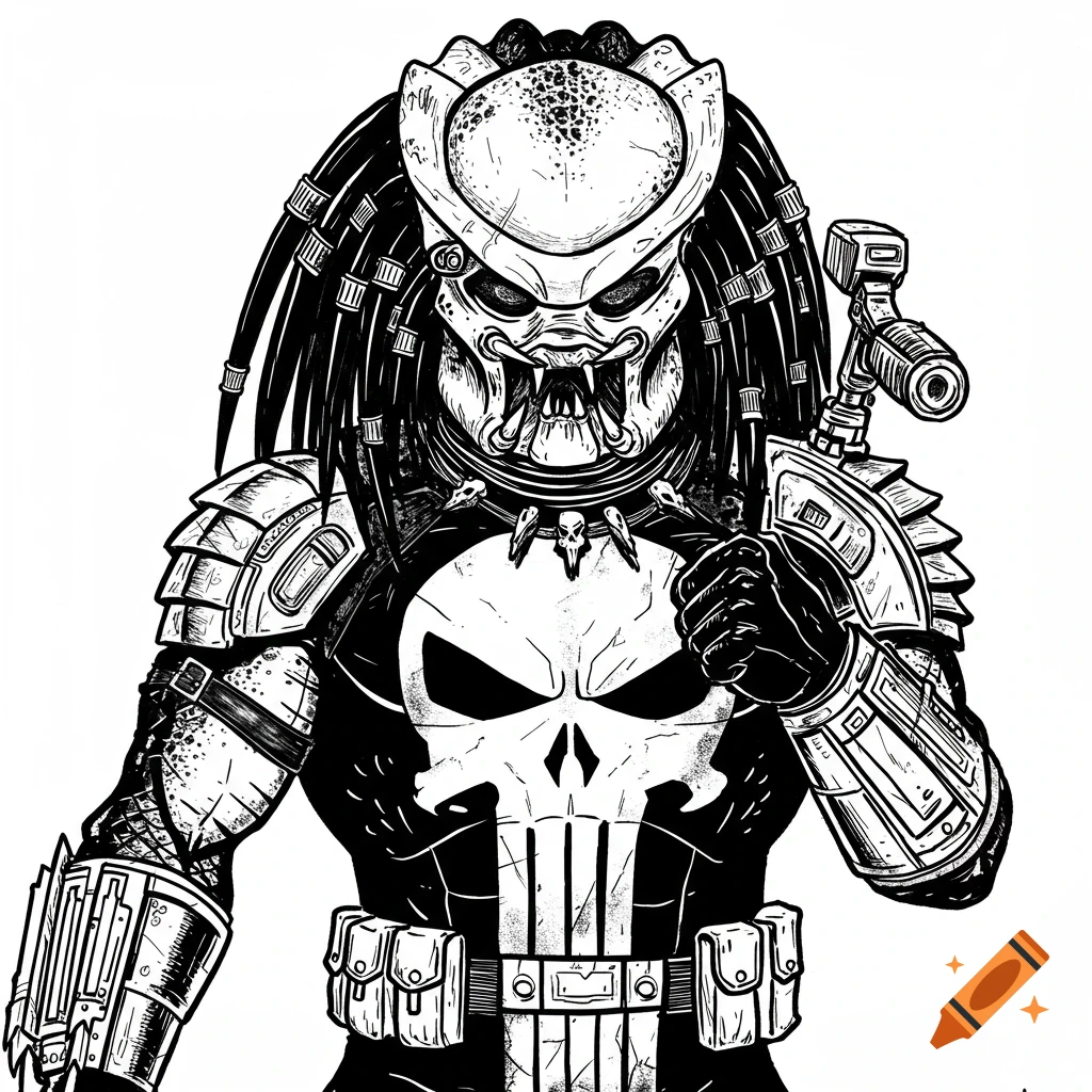 Black and white Predator Punisher illustration on Craiyon