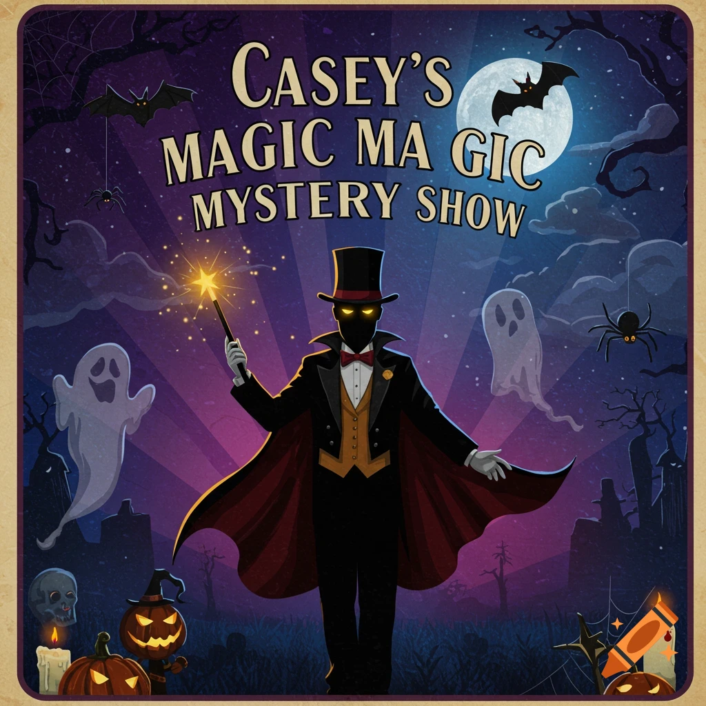 Spooky Magic Poster for Casey's Magic Mystery Show on Craiyon
