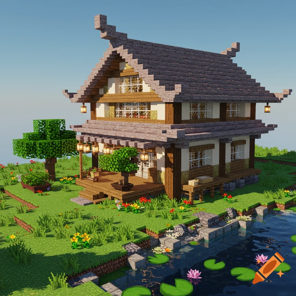 Minecraft style Japanese house on Craiyon