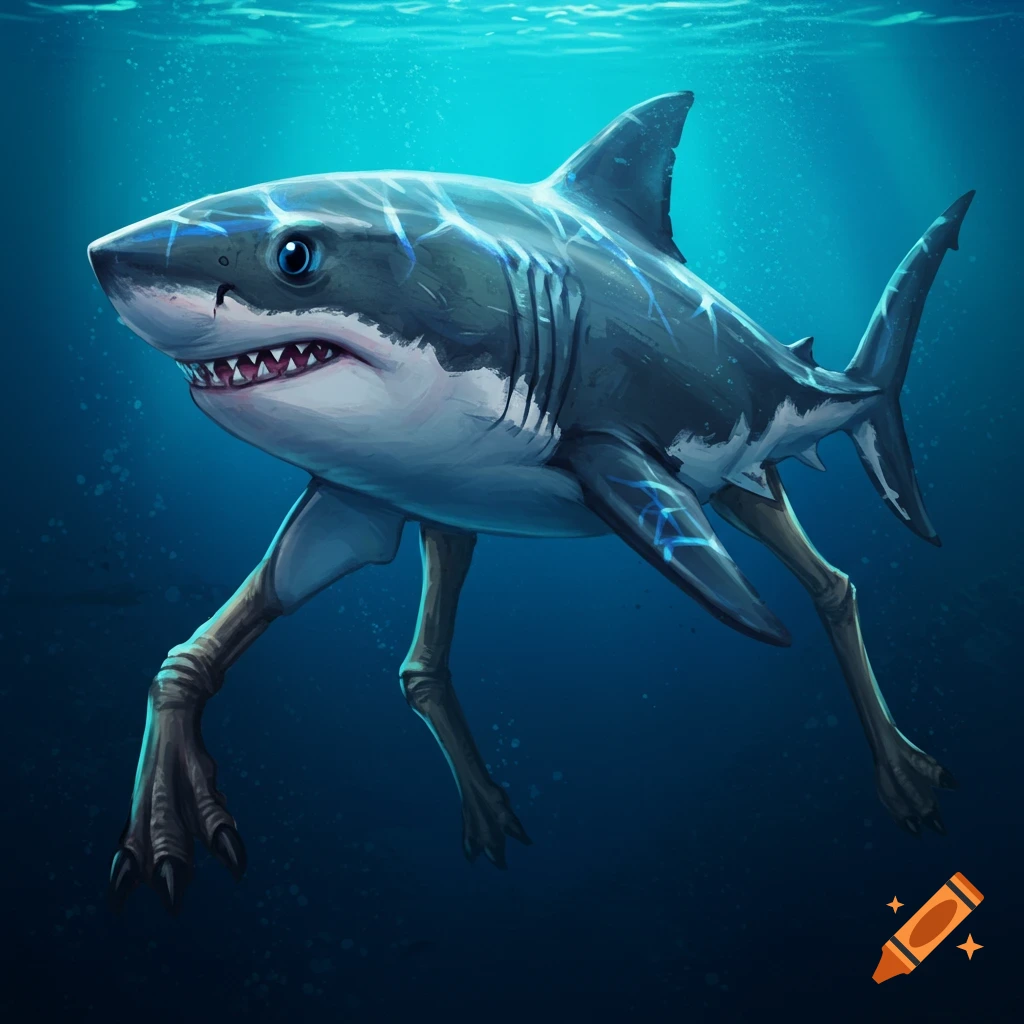 Unique shark with legs instead of fins on Craiyon