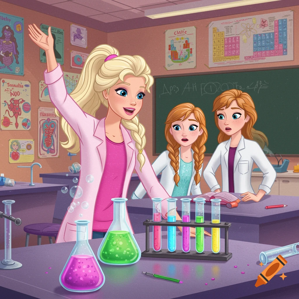 Barbie and Disney's Elsa and Anna in a science classroom experiment on ...