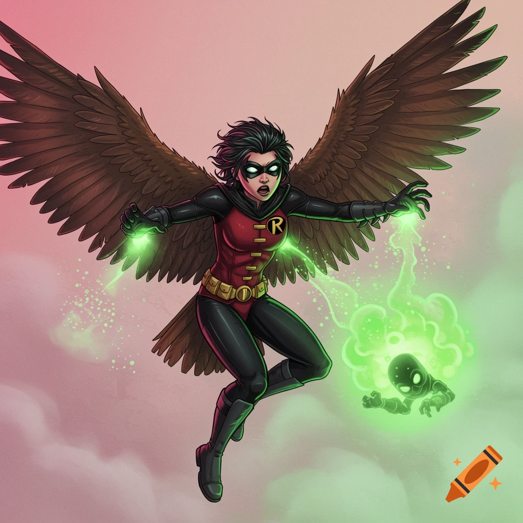 Three versions of the character Raven hugging each other, one is crying ...