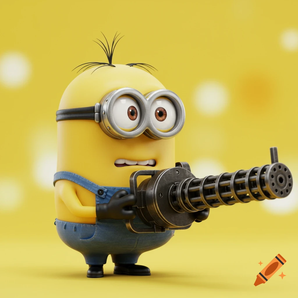 A Minion character with a banana peel around its head, wearing overalls ...