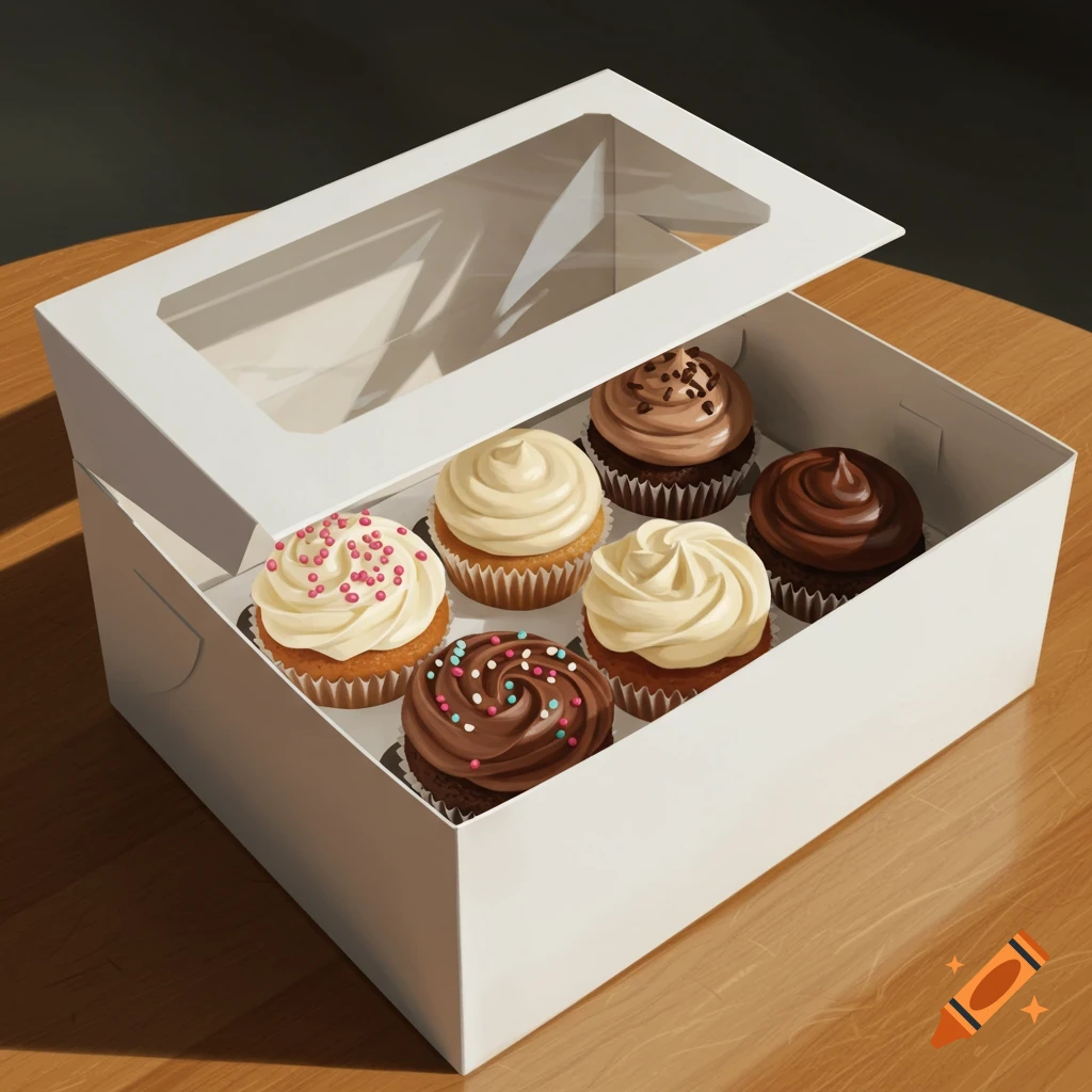 Box with five cupcakes on Craiyon