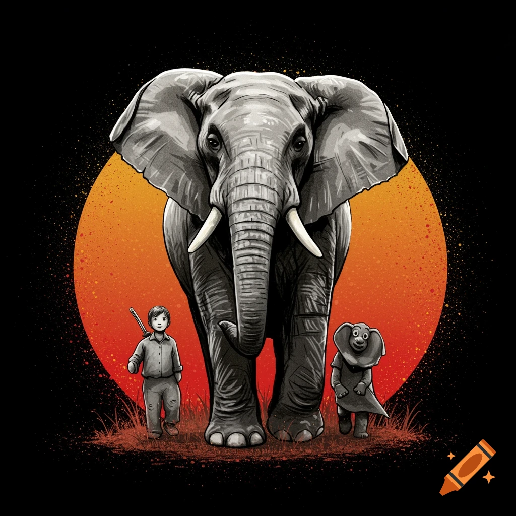 Colorful polygonal illustration of an elephant standing on a light ...