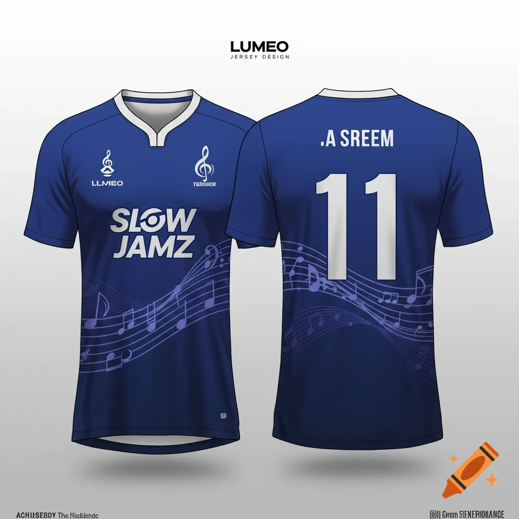 Jersey design with music-themed art for team Slow Jamz on Craiyon