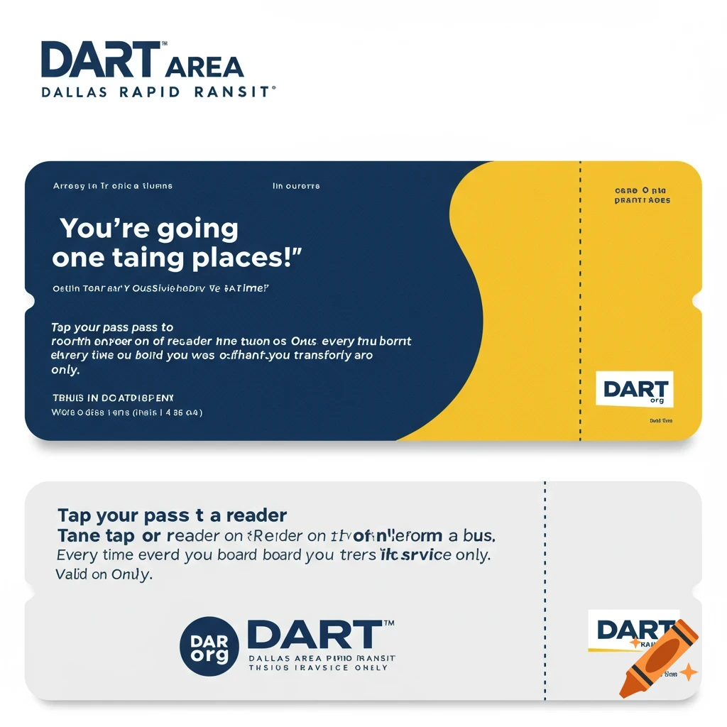 DART public transit ticket featuring yellow and navy colors on Craiyon