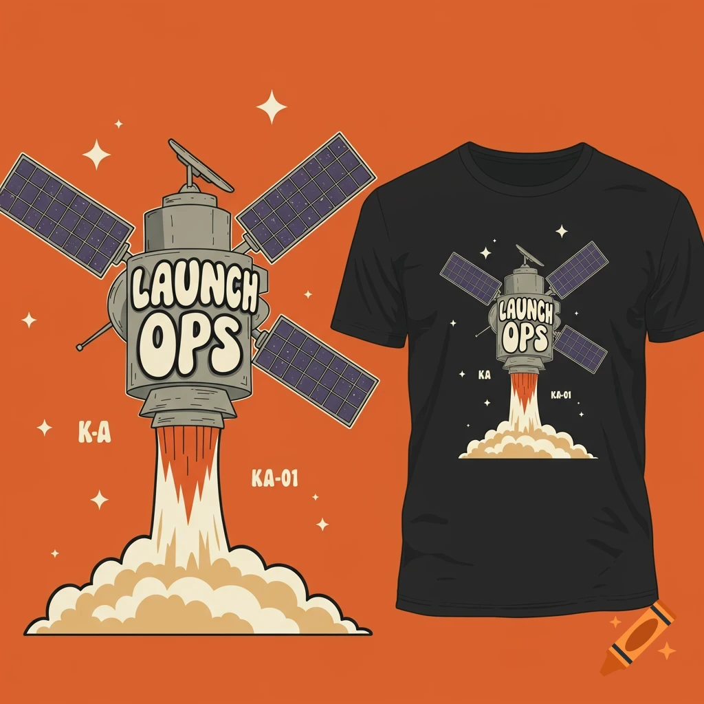 70s style satellite t-shirt graphic with text on Craiyon