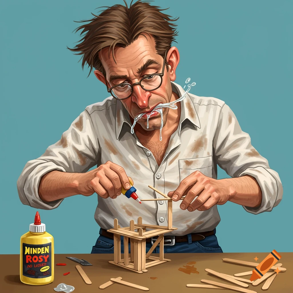 Architect gluing popsicle sticks meme on Craiyon