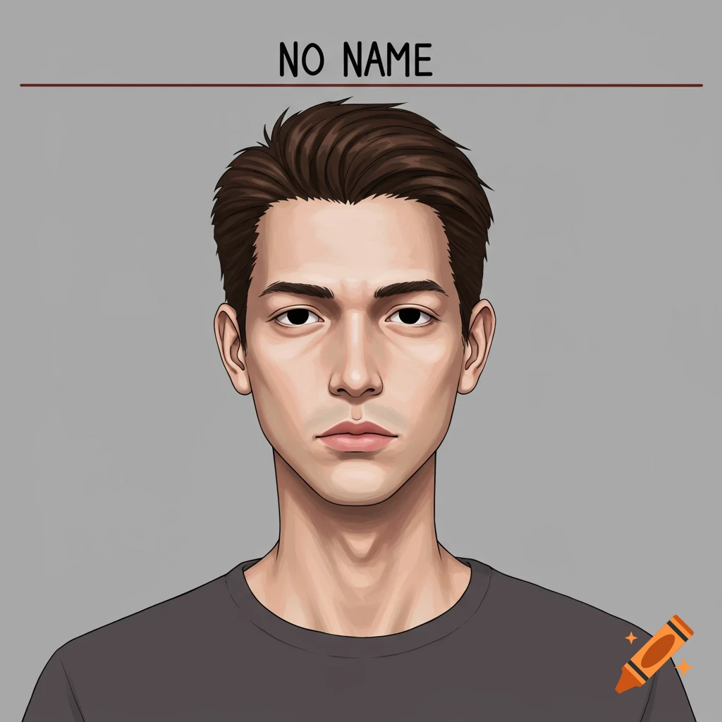 Man with the words 'no name' at the top, single color graphic on Craiyon