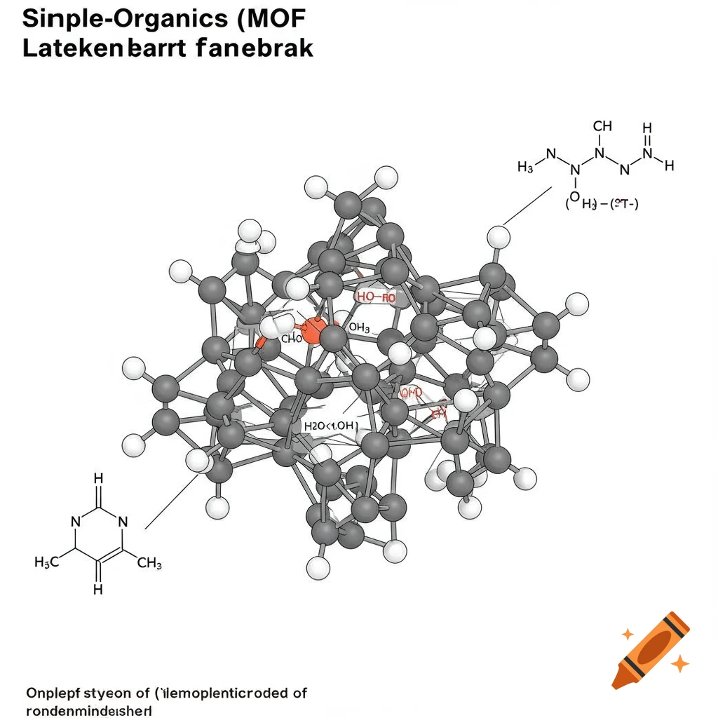Metal organic framework lattice structure with labeled molecules on Craiyon