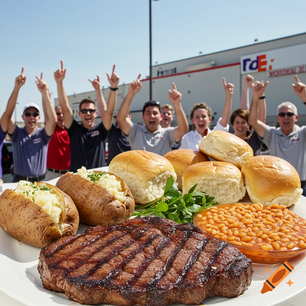 FedEx team cookout celebrating safety milestone with steak, baked ...