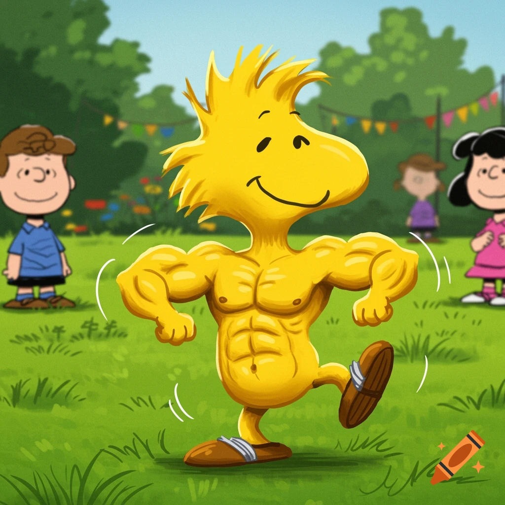 A Peanuts-style cartoon boy stands next to a smiling man identified as ...