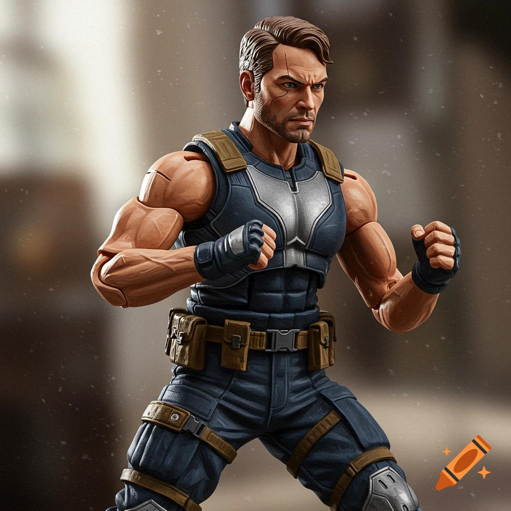 Buff male soldier with tactical gear in a post-apocalyptic setting on ...