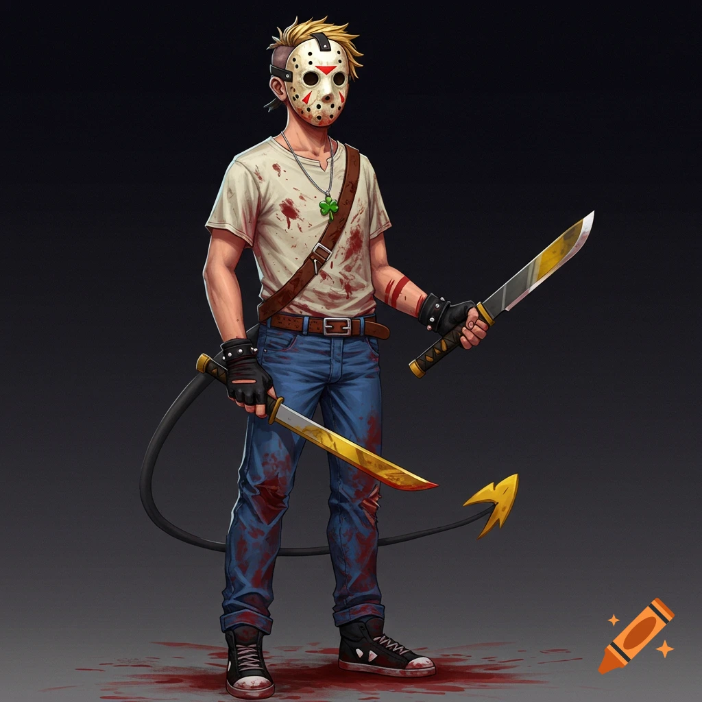 A Roblox-style character resembling Jason Voorhees, with a hockey mask ...