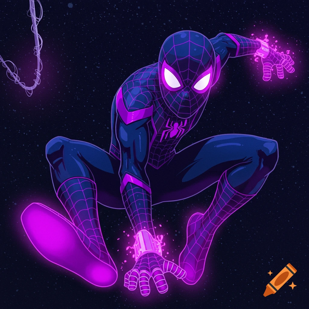 Spiderman with purple boots, gloves, and emblem on Craiyon