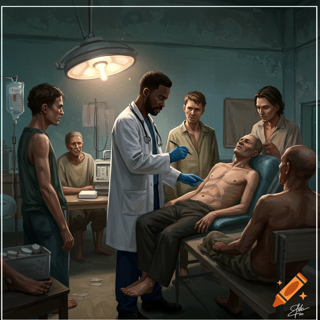 Dr. Gregory House committing medical malpractice on Craiyon