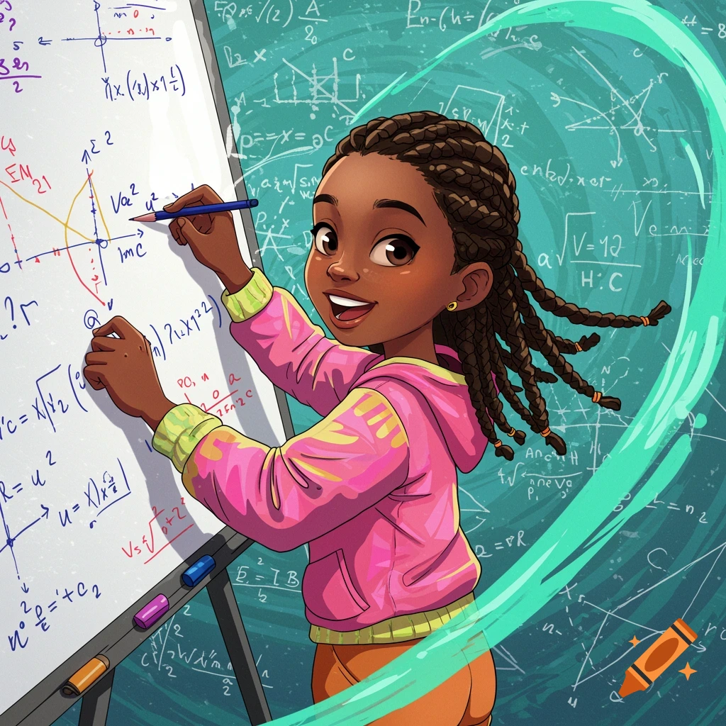 A black girl solving math problems on Craiyon