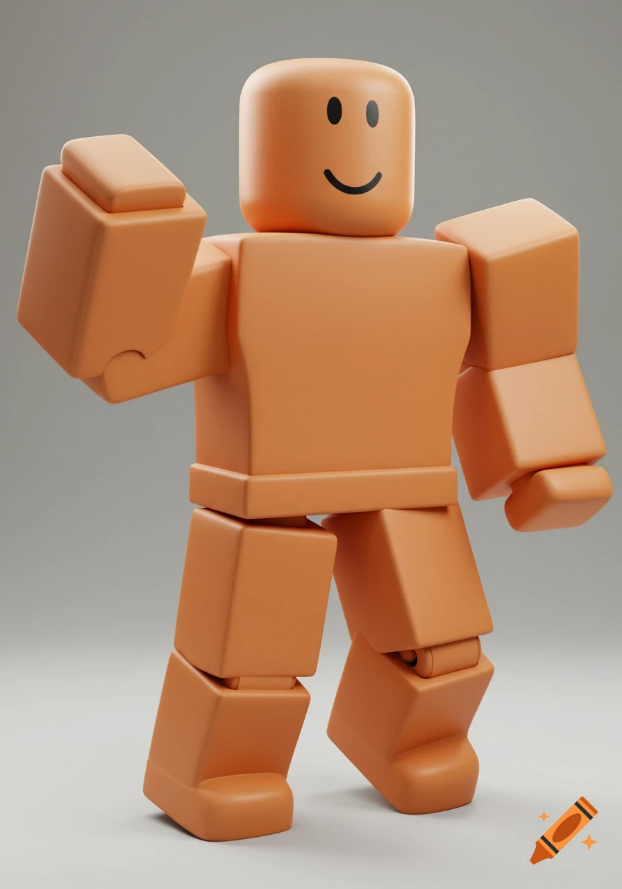 3D render of an orange blocky figure with a smiley face. on Craiyon