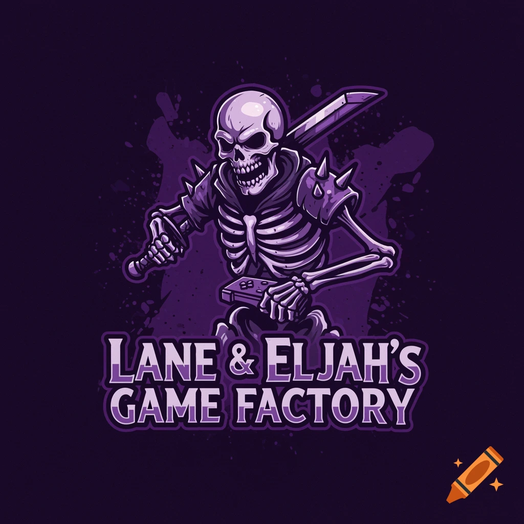 Lane and Elijah's purple skeleton game factory logo on Craiyon