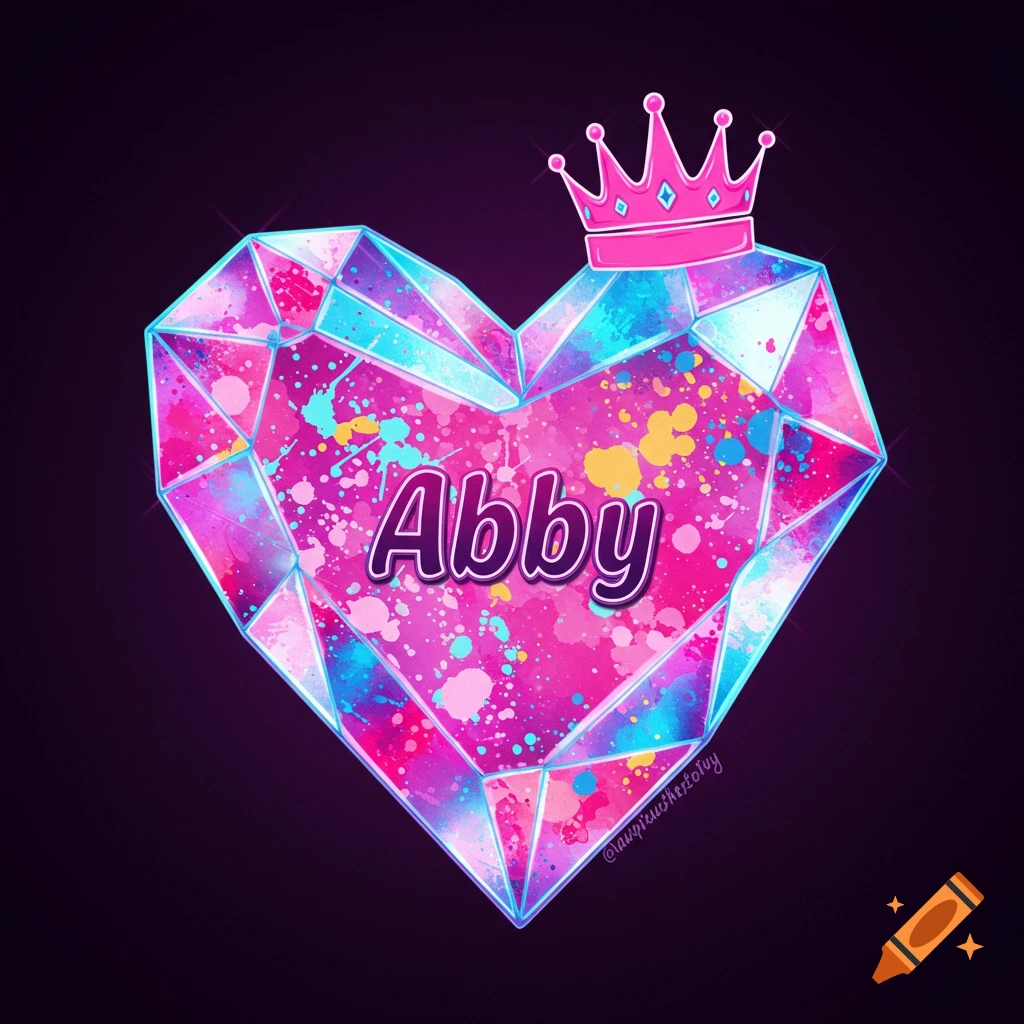 Neon paint splatter crystal heart with pink crown, personalized with ...
