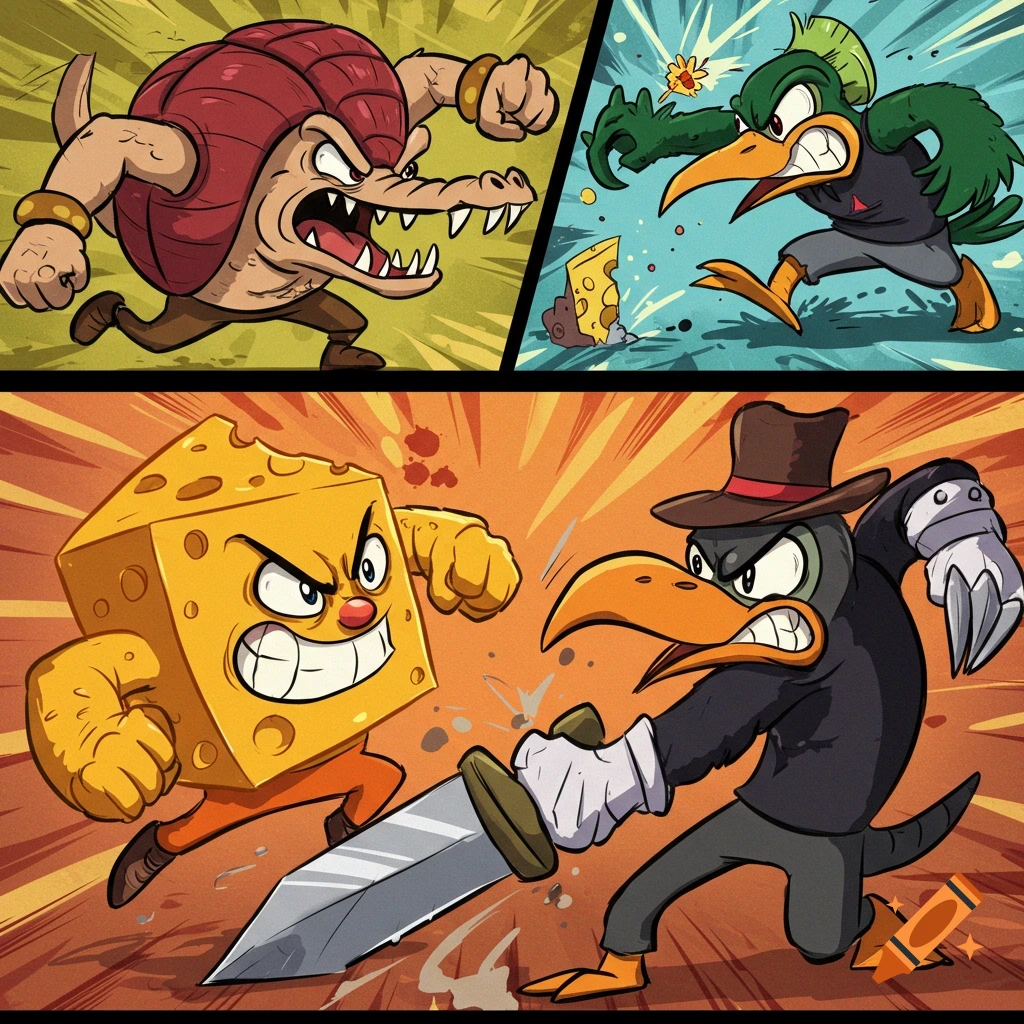 Tim Cheese fighting Marvin Beak, Bombardino Crocodillo fighting Simon ...