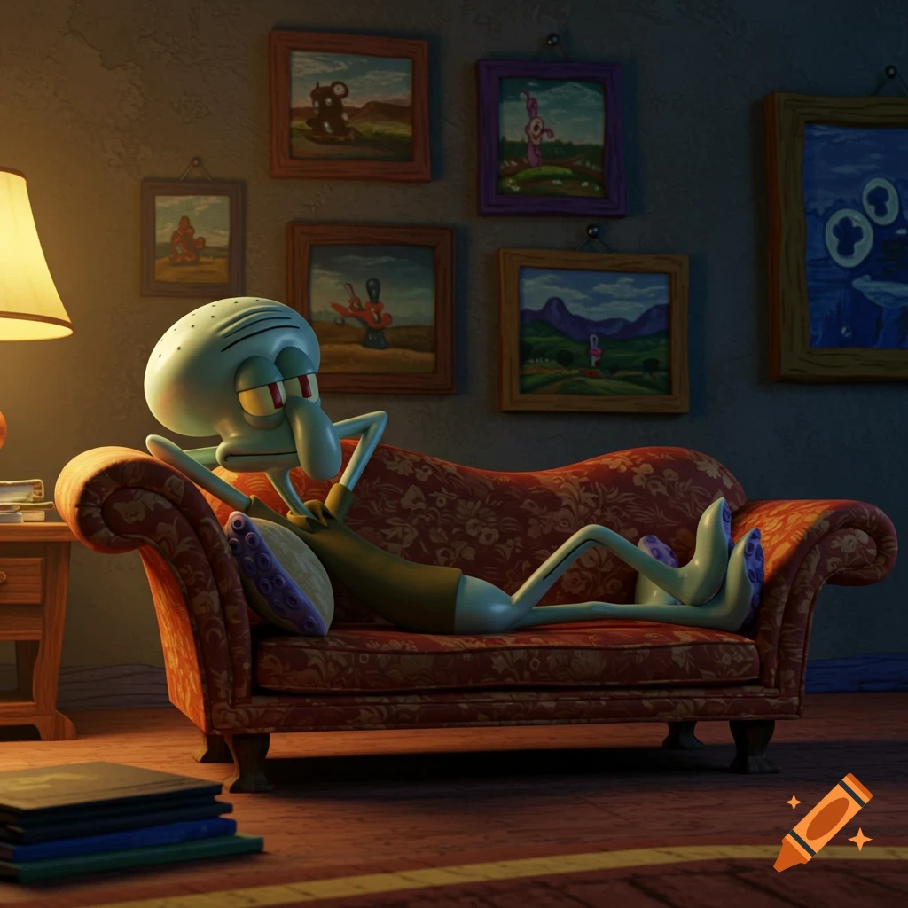 Squidward in a relaxed pose on Craiyon
