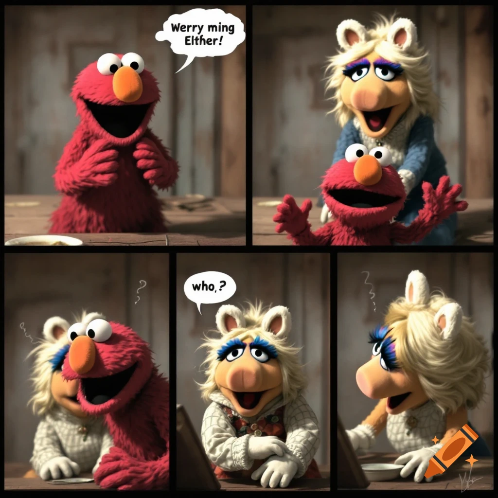 Two Elmo mascot costumes from 1990s Sesame Street on Craiyon