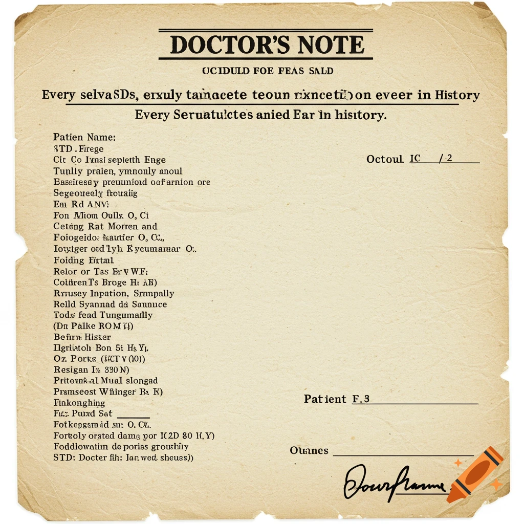 Humorous fake doctor's note claiming all STDs on Craiyon