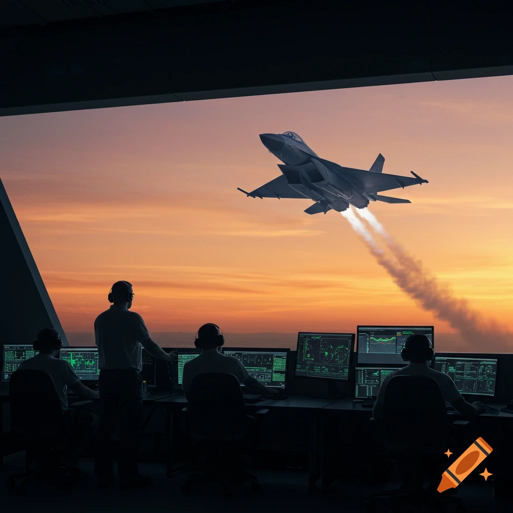 Photorealistic fighter jet released by computer professionals at sunset ...