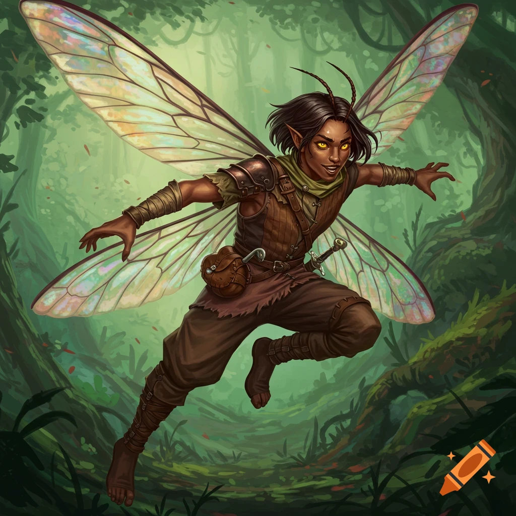 Male rogue fairy with bob haircut, insect wings, tanned skin, and ...