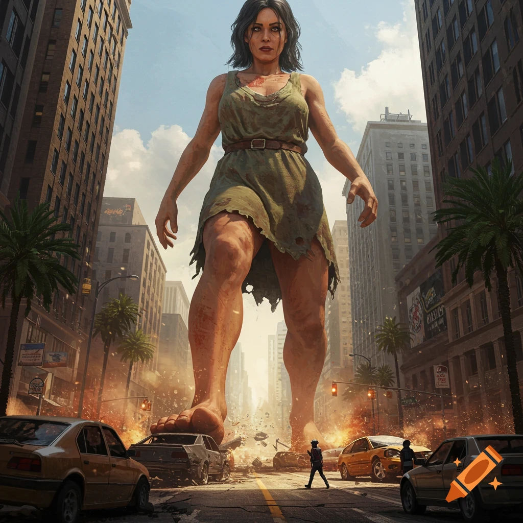 Giant woman crushing cars on city street on Craiyon