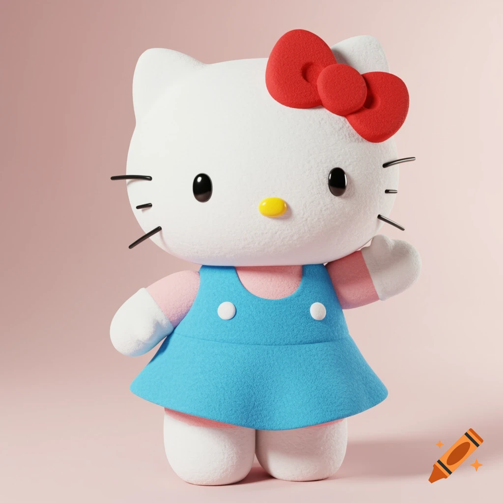 3D rendering of Hello Kitty in a pink top and purple ruffled skirt ...