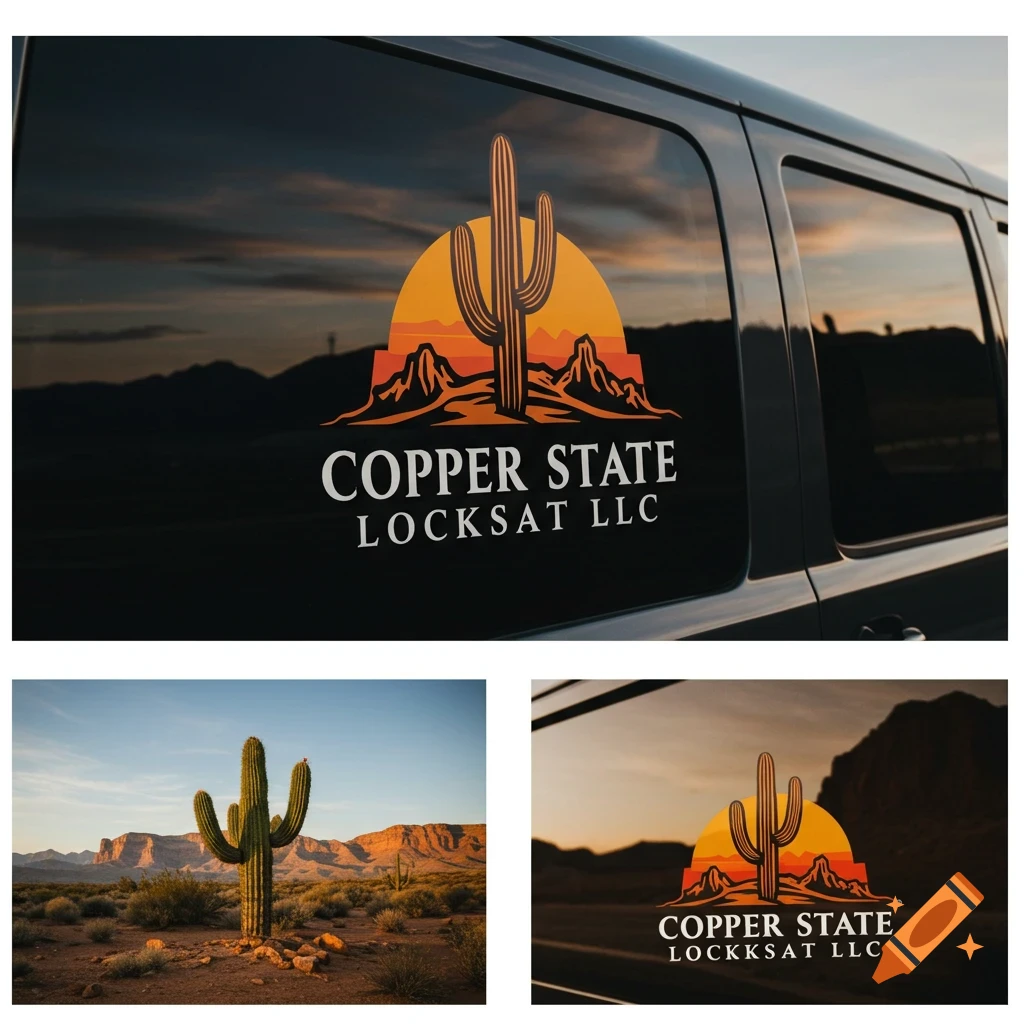 Copper State Locksmith LLC logo with Arizona theme on Craiyon