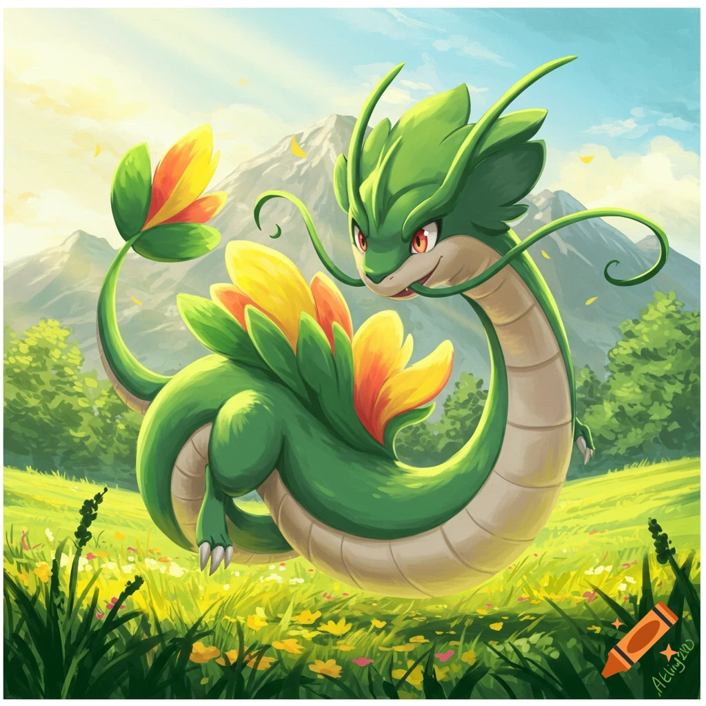 Grass/Dragon type Pokemon on Craiyon