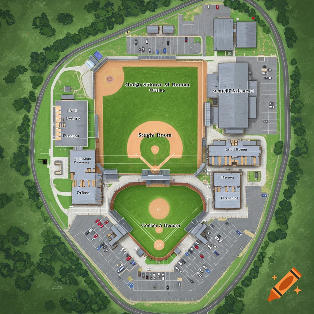 Map of a softball field, weight room, clubhouse/AT room, locker rooms ...