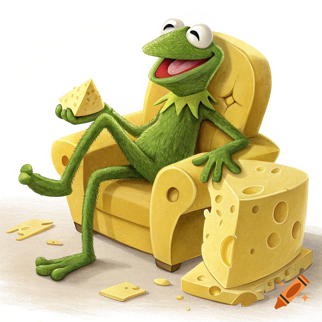 Kermit the Frog on a cheese chair on Craiyon