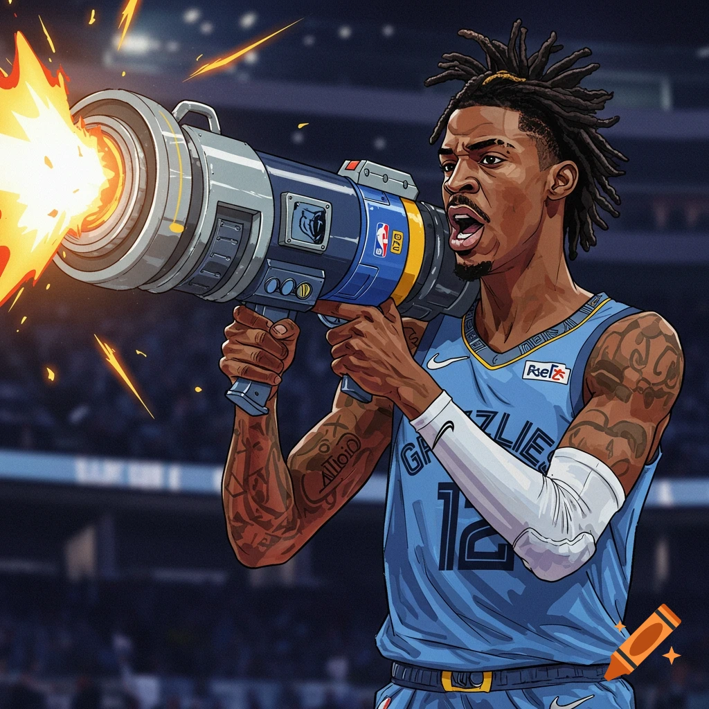 Cartoon of a basketball player in a Memphis Grizzlies jersey holding ...