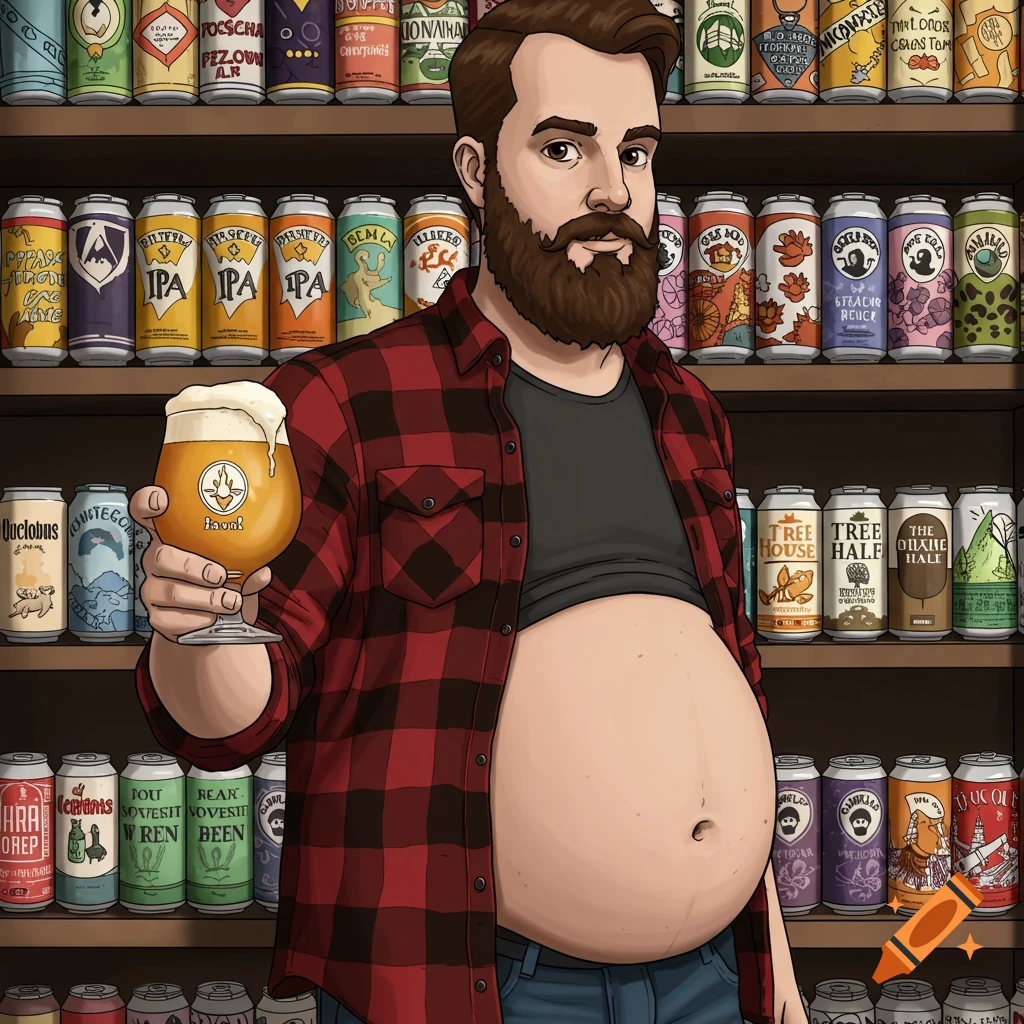 Beer geek starter pack with plaid shirt, beard, hazy IPA, and craft ...