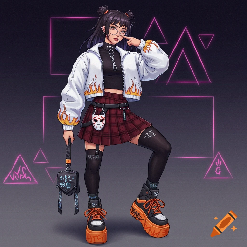 AYA in urban cursecore fit: cropped jacket, plaid skirt, platform ...