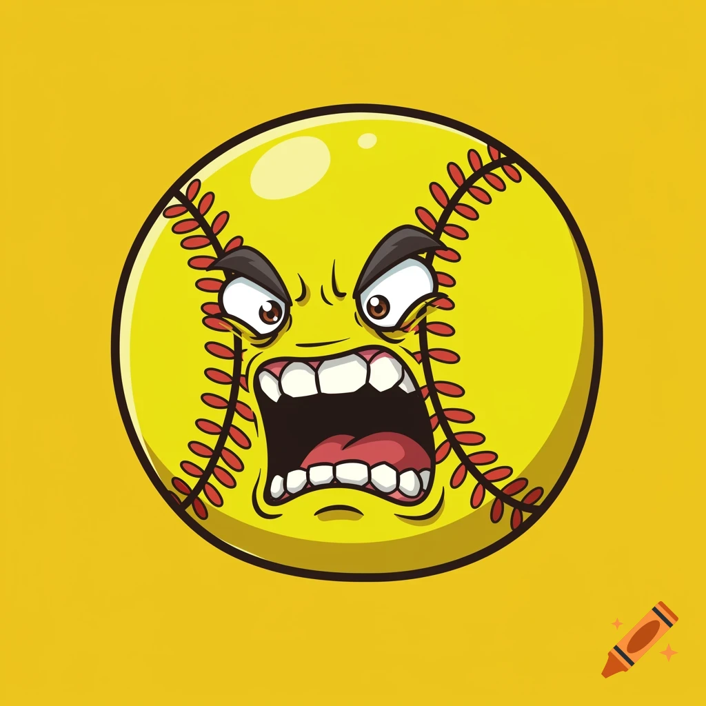Cartoon softball character screaming on Craiyon