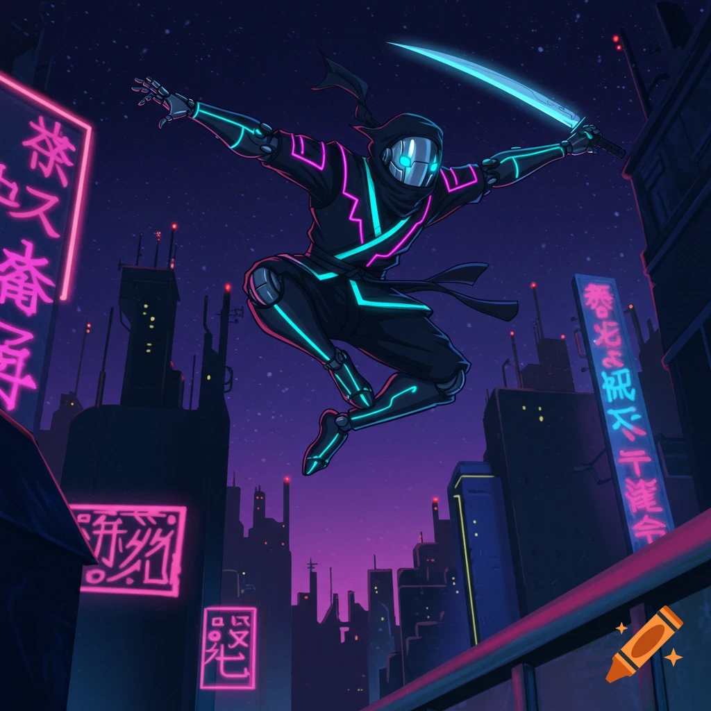 Futuristic ninja android in 80s anime style on Craiyon
