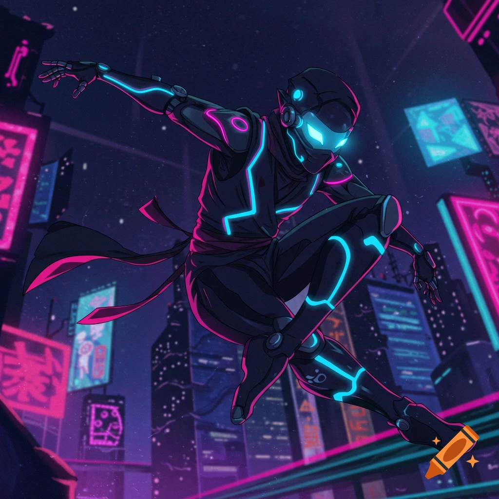 Futuristic ninja android in 1980s anime style on Craiyon